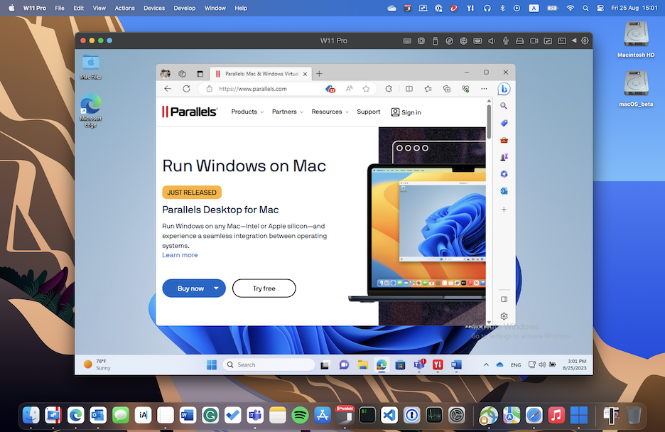 Parallels Desktop Help - Set Windows to Appear in a Single Window